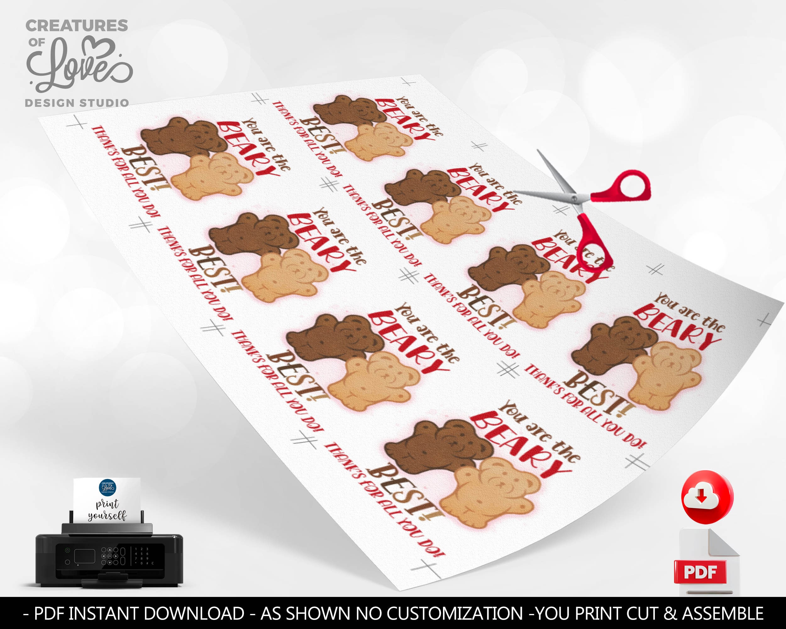 Teacher Appreciation Tags You Are the Beary Best Tag Employee Staff ...