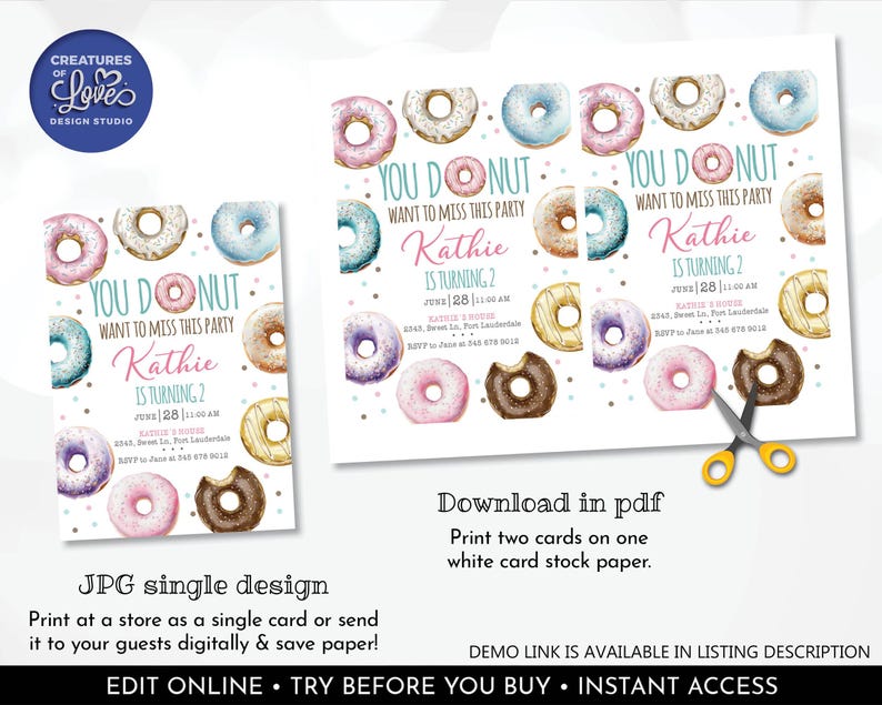 Editable Donut Birthday Party Invitation Donut Want to Miss This Party ...