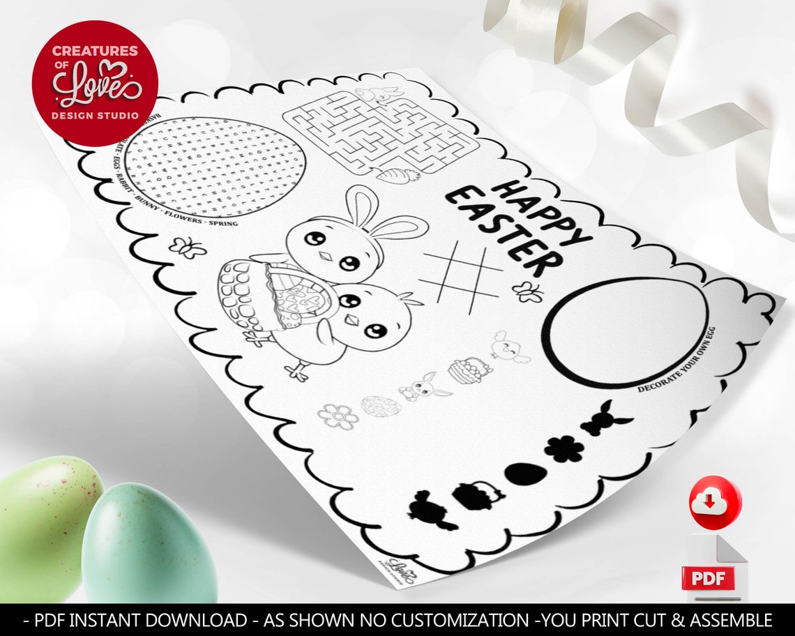 Easter Activity Placemat Spring Coloring Placemat Printable Easter ...