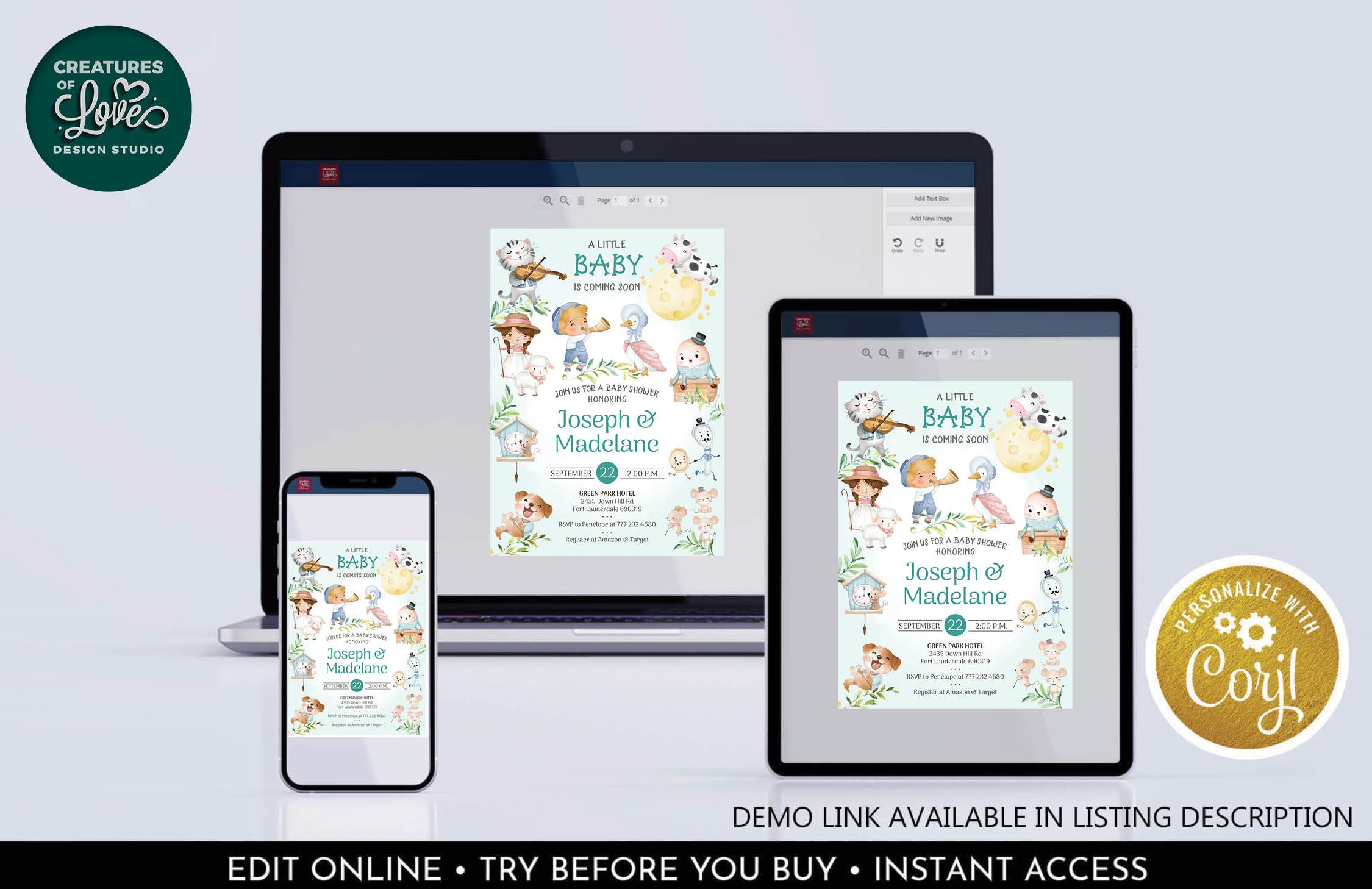 Nursery Rhymes Baby Shower Invitation Editable Mother Goose Nursery ...