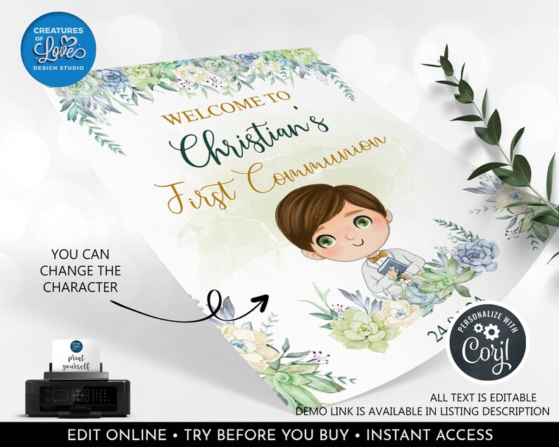 First Holy Communion Welcome Sign Editable Boy First Communion Board ...