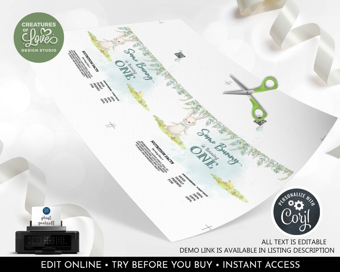 Editable Bunny Chocolate Wrapper Some Bunny Birthday Party Favors Blue ...