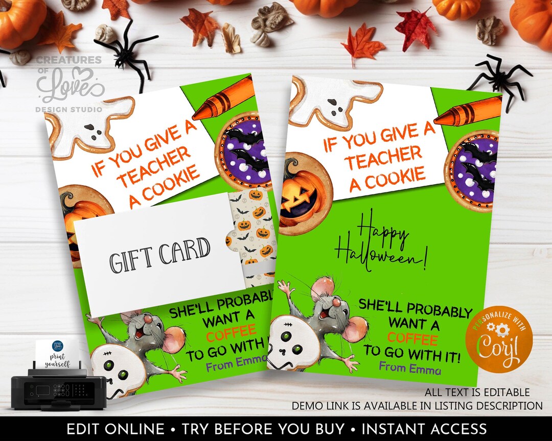 Editable Teacher Appreciation Gift Card Holder Halloween School Staff ...