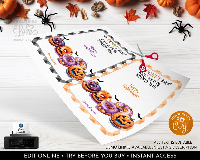 Editable Halloween Donut Gift Card Holder Halloween Teacher School ...