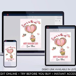 Love is in the Air Valentine's Day Cards Hot Air Balloon Valentines ...