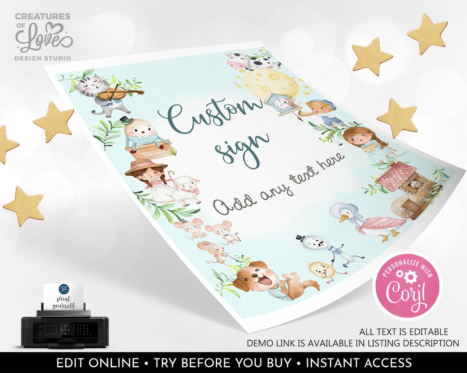 Editable Nursery Rhymes Custom Sign Mother Goose Birthday Party Decor ...