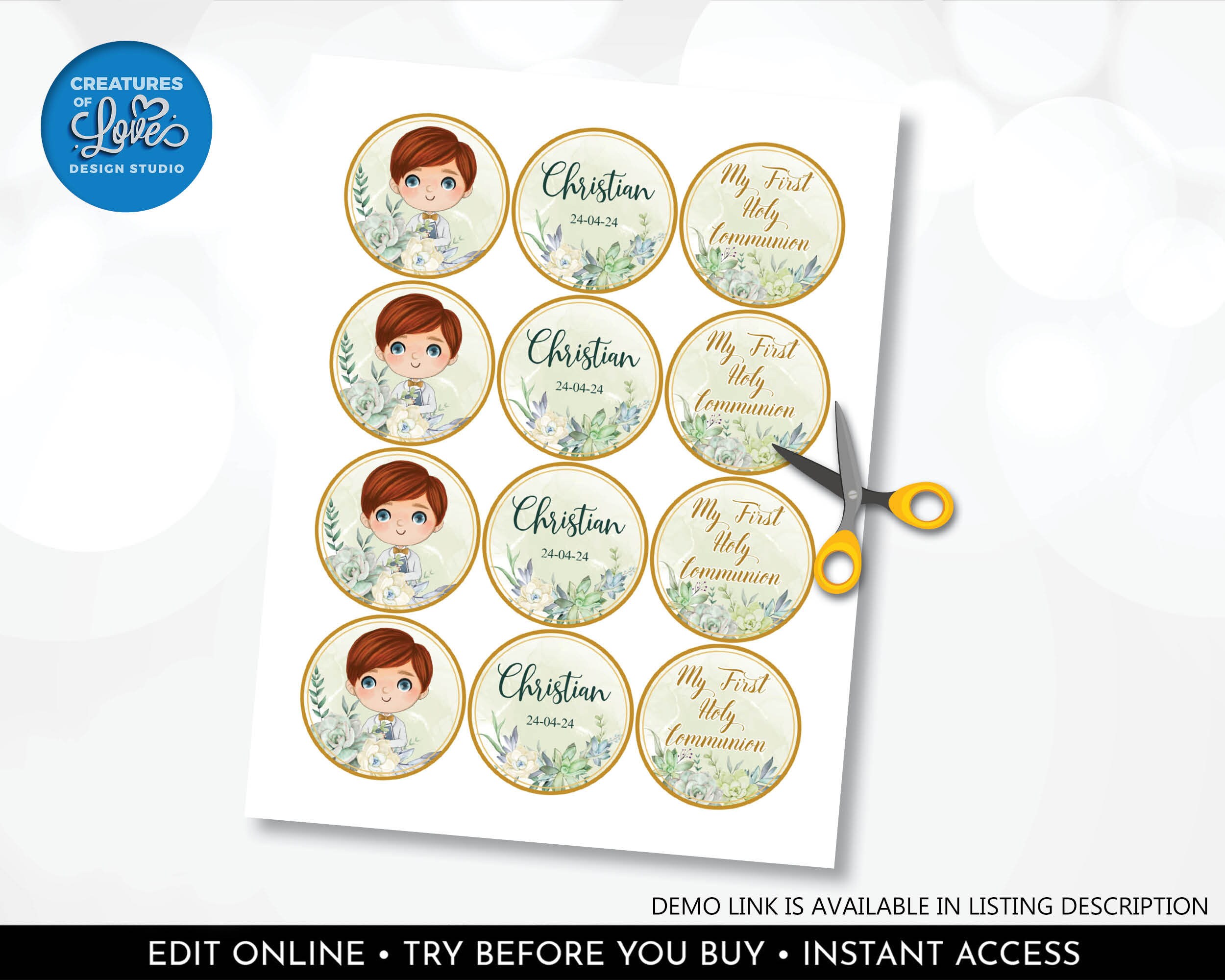 First Communion Cupcake Toppers Editable Boy First Communion Party ...