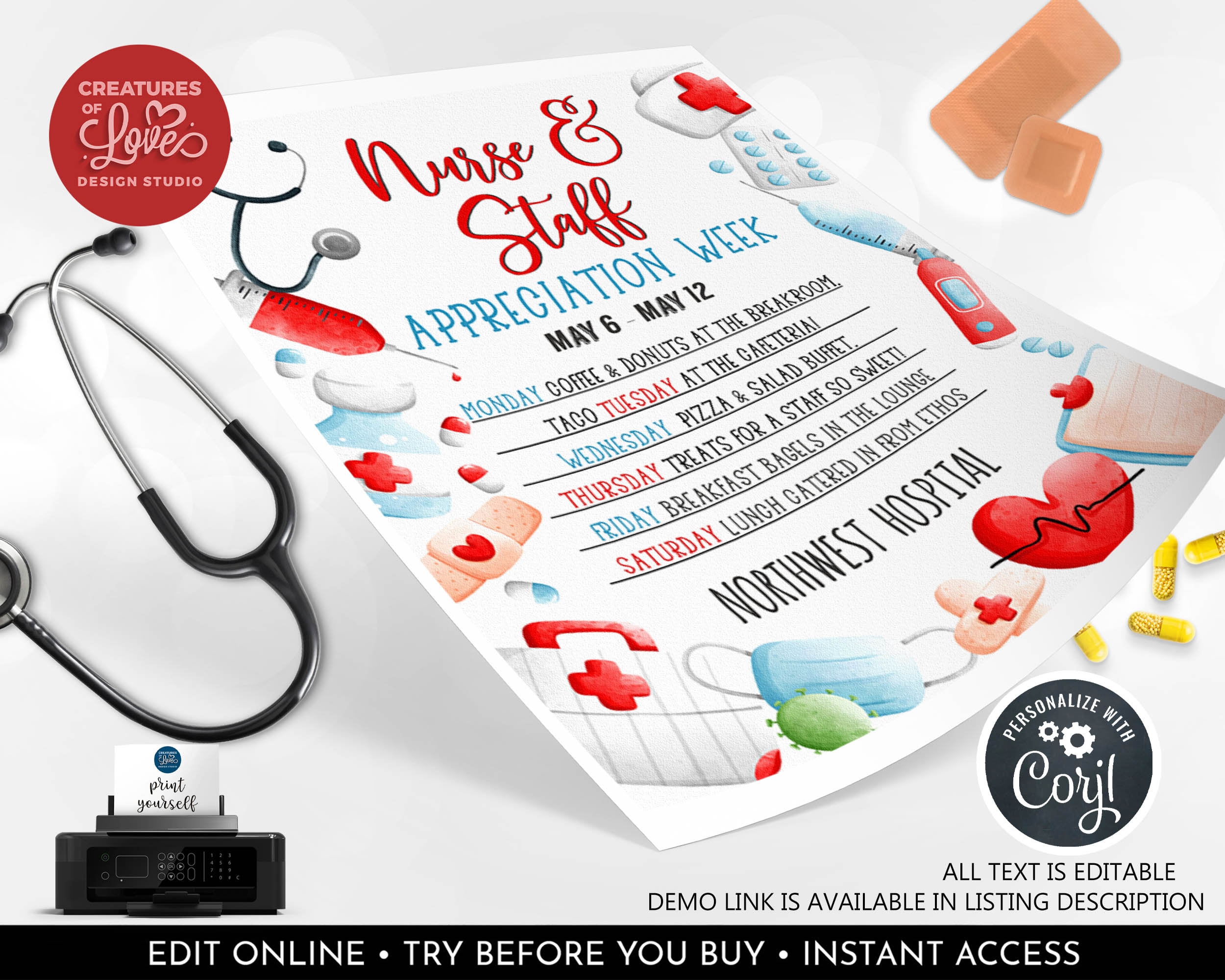 EDITABLE Nurse Appreciation Week Flyer Nurse & Healthcare Staff ...