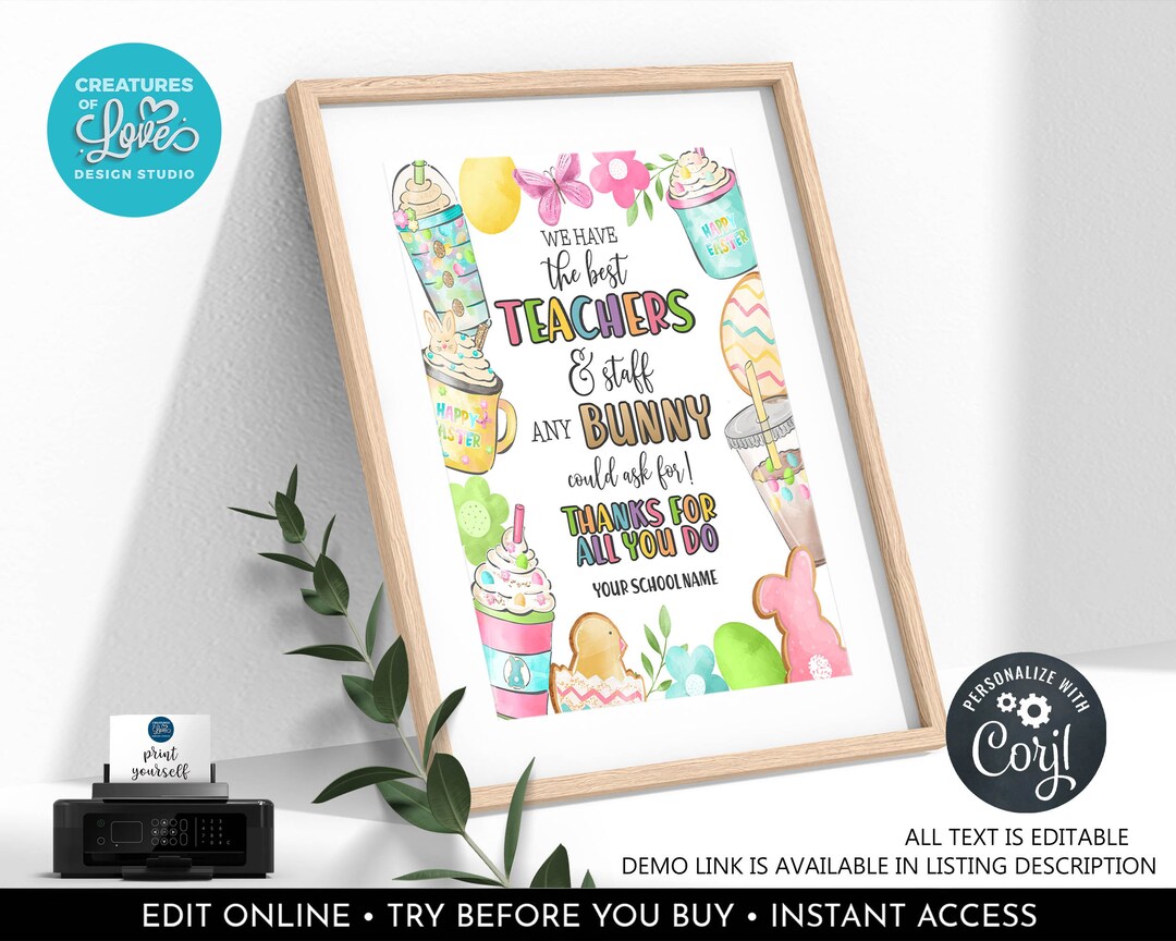 Editable Bunny Teachers and Staff Appreciation Printable Sign Happy ...