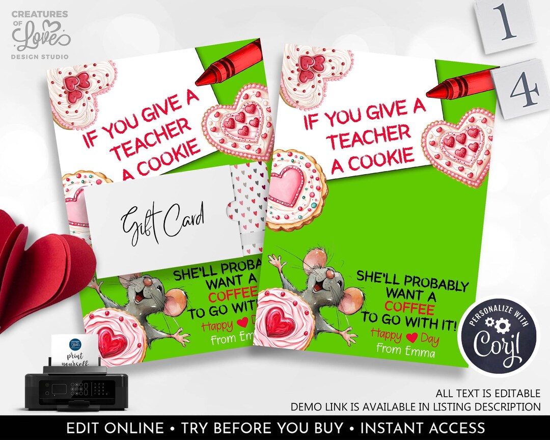 Editable Teacher Appreciation Gift Card Holder Valentine's School Staff ...