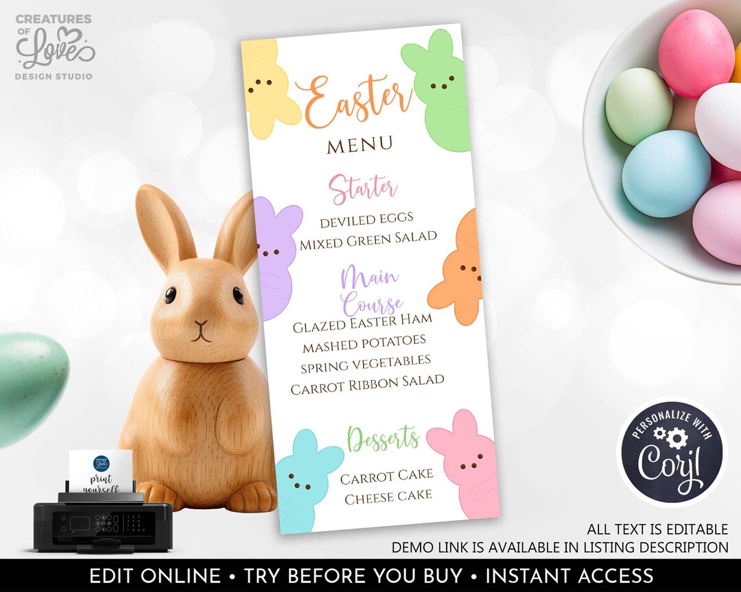 Editable Easter Menu Easter Brunch Menu Easter Party Menu Card Party ...