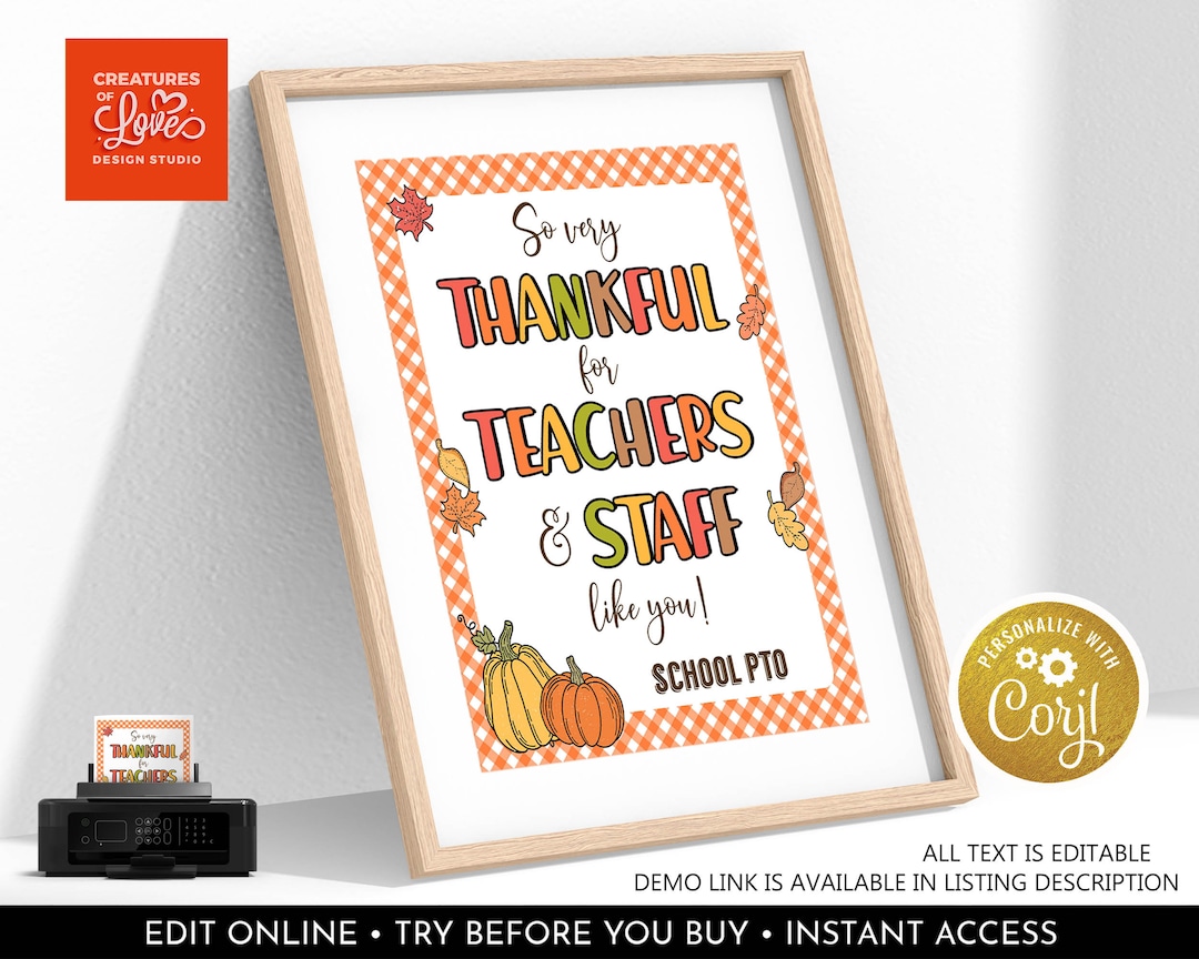Editable Thanksgiving Teacher Appreciation Sign Fall Thankful Teachers ...