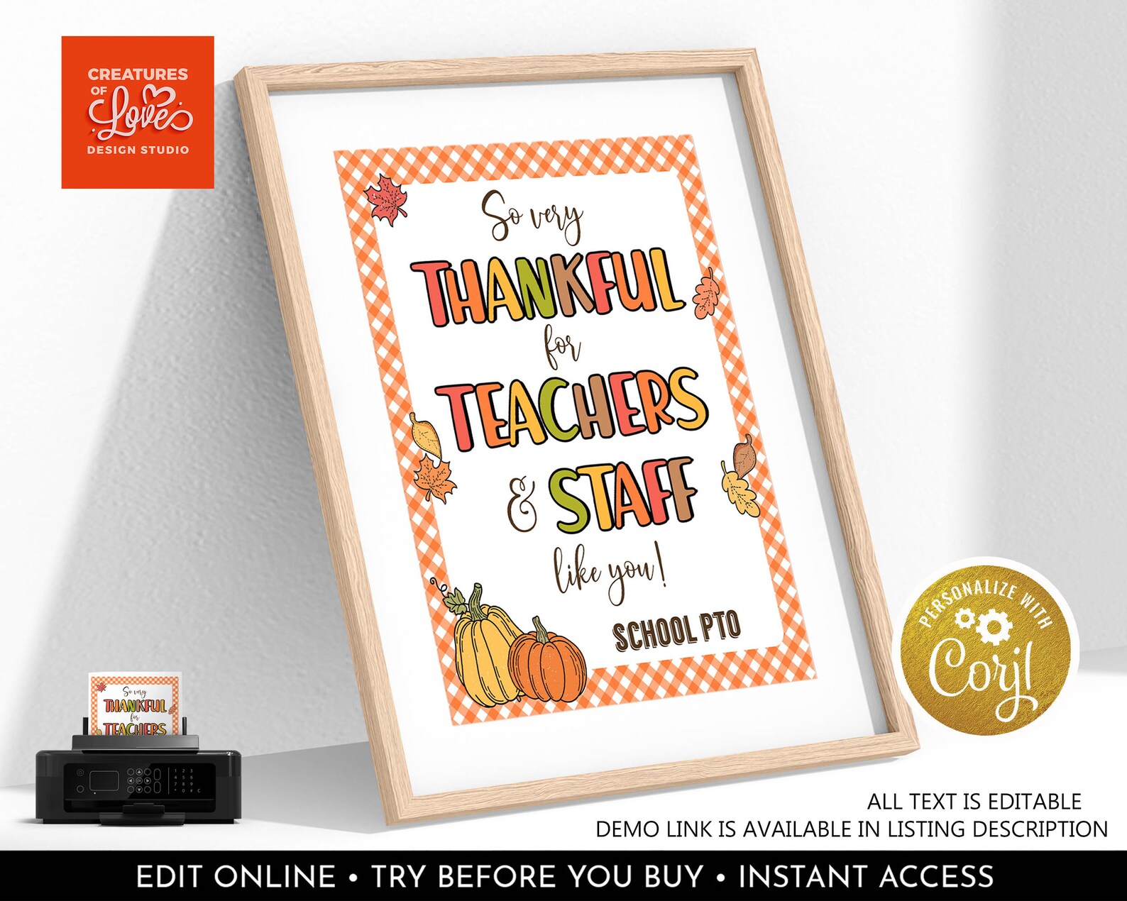 Editable Thanksgiving Teacher Appreciation Sign Fall Thankful Teachers ...