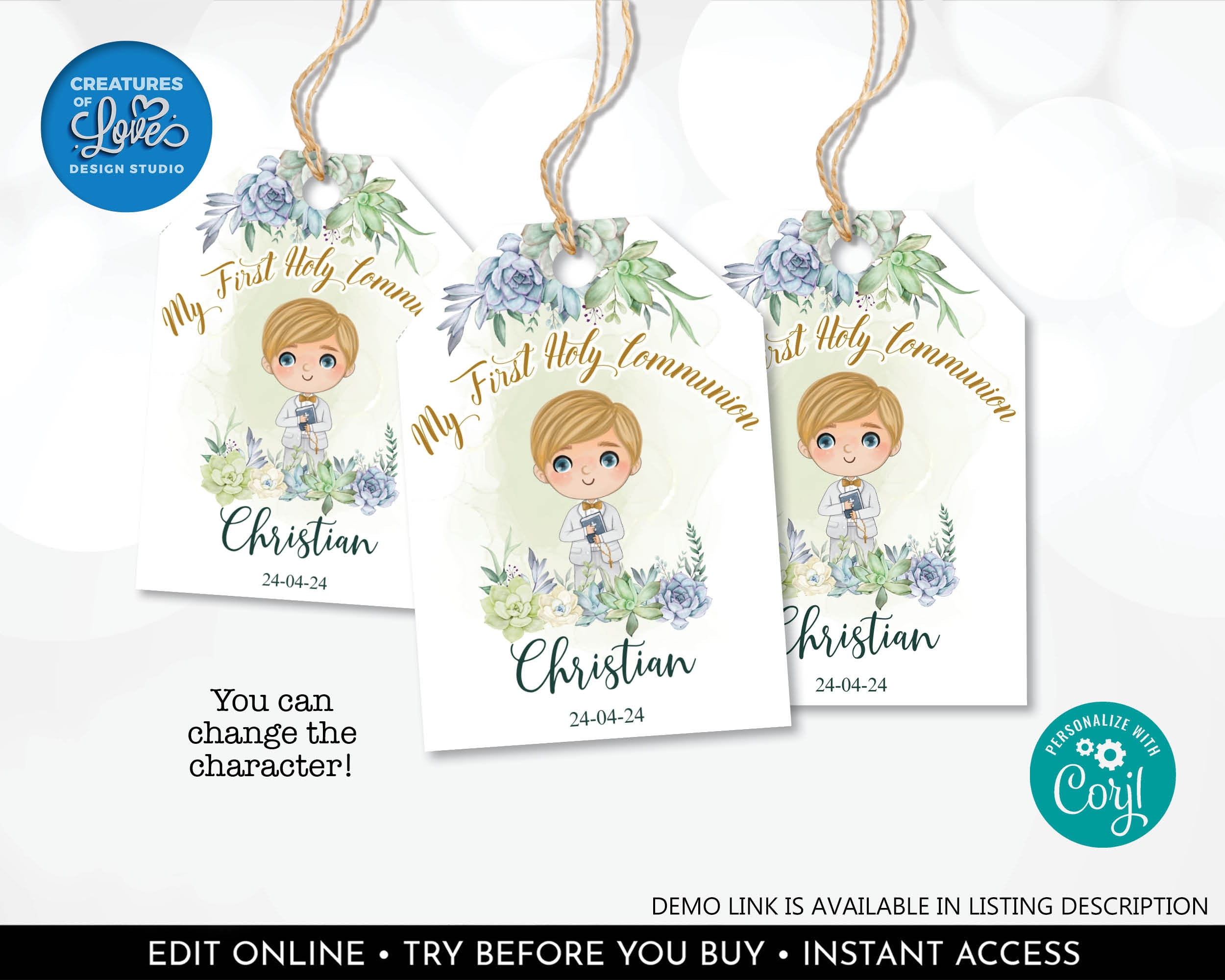 Editable First Holy Communion Favor Tags Printable Boy First Communion ...