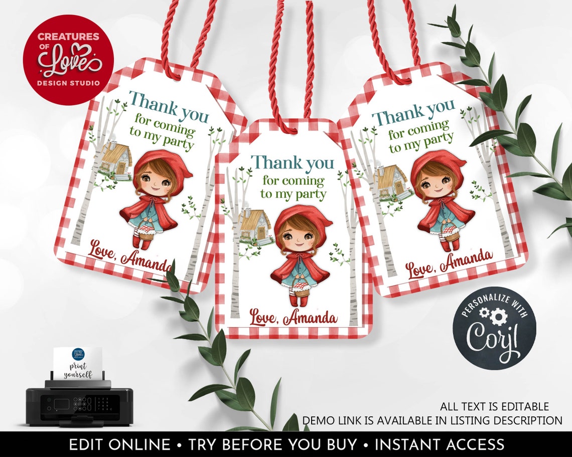 Little Red Riding Hood Favor Tag Editable Red Riding Hood Gift Tags ...