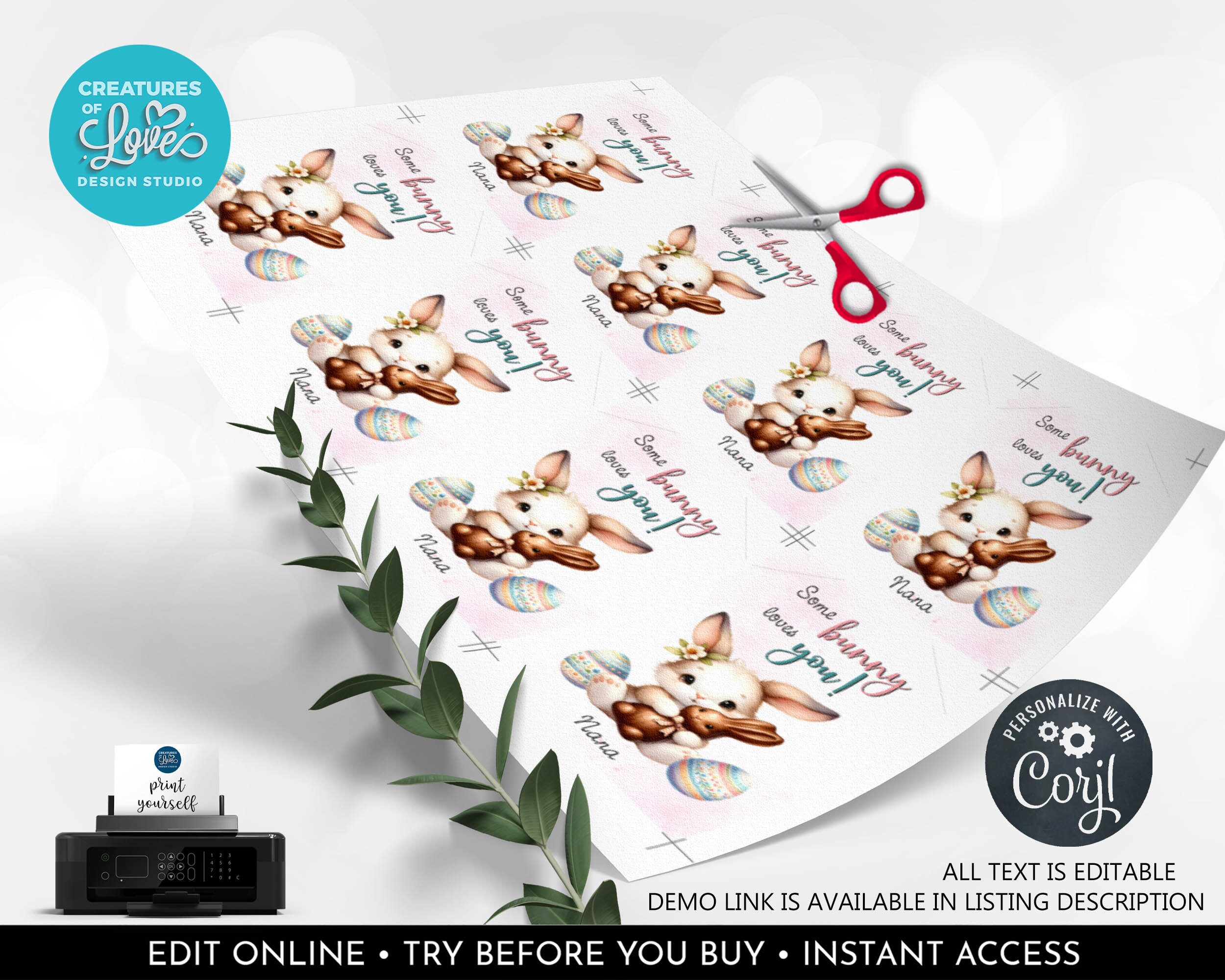 Editable Easter Tag Some Bunny Loves You Gift Tag Easter Bunny Favor ...