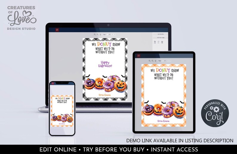 Editable Halloween Donut Gift Card Holder Halloween Teacher School ...