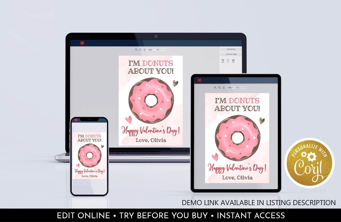 Printable Donut Valentine Cards Donuts Valentine Tag Valentine's Day ...