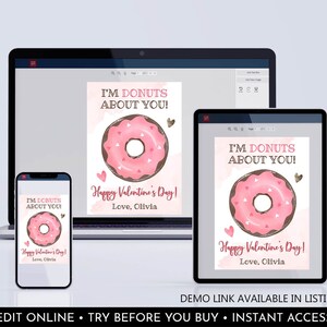 Printable Donut Valentine Cards Donuts Valentine Tag Valentine's Day ...