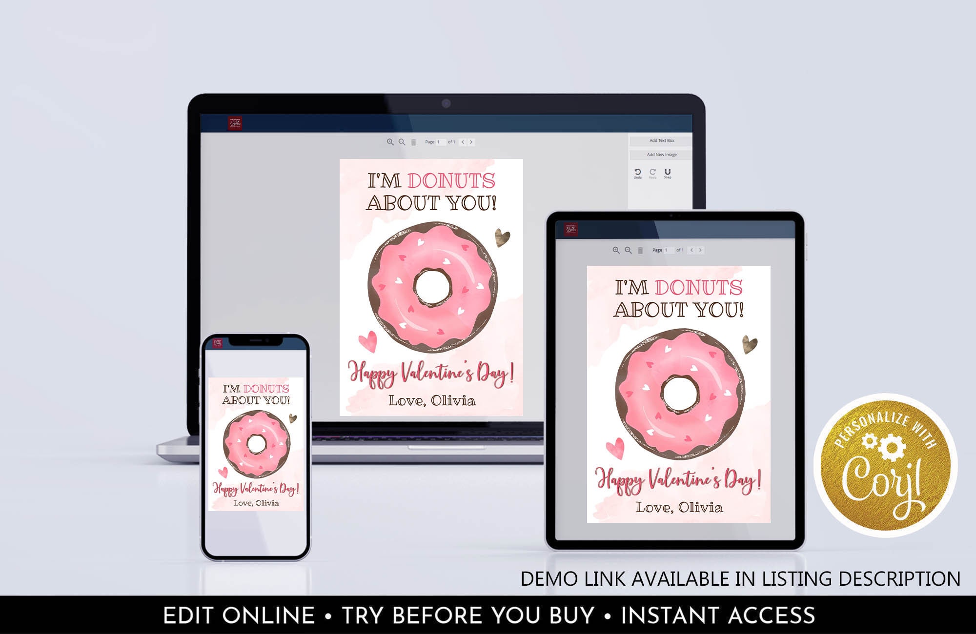 Printable Donut Valentine Cards Donuts Valentine Tag Valentine's Day ...