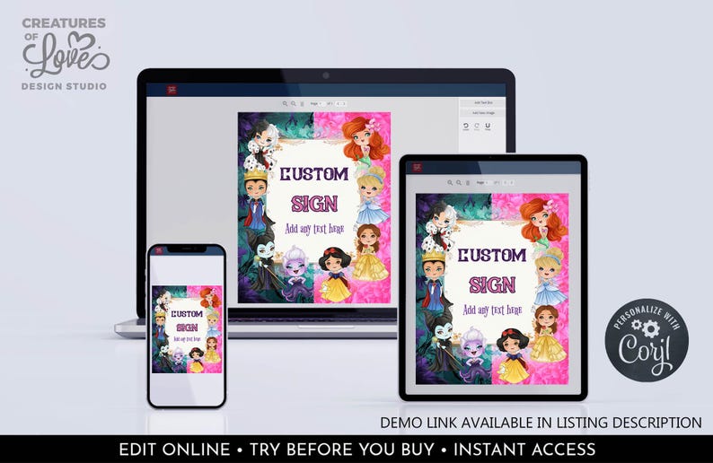 Editable Princess Villains Custom Sign Princess Villains Birthday Party ...