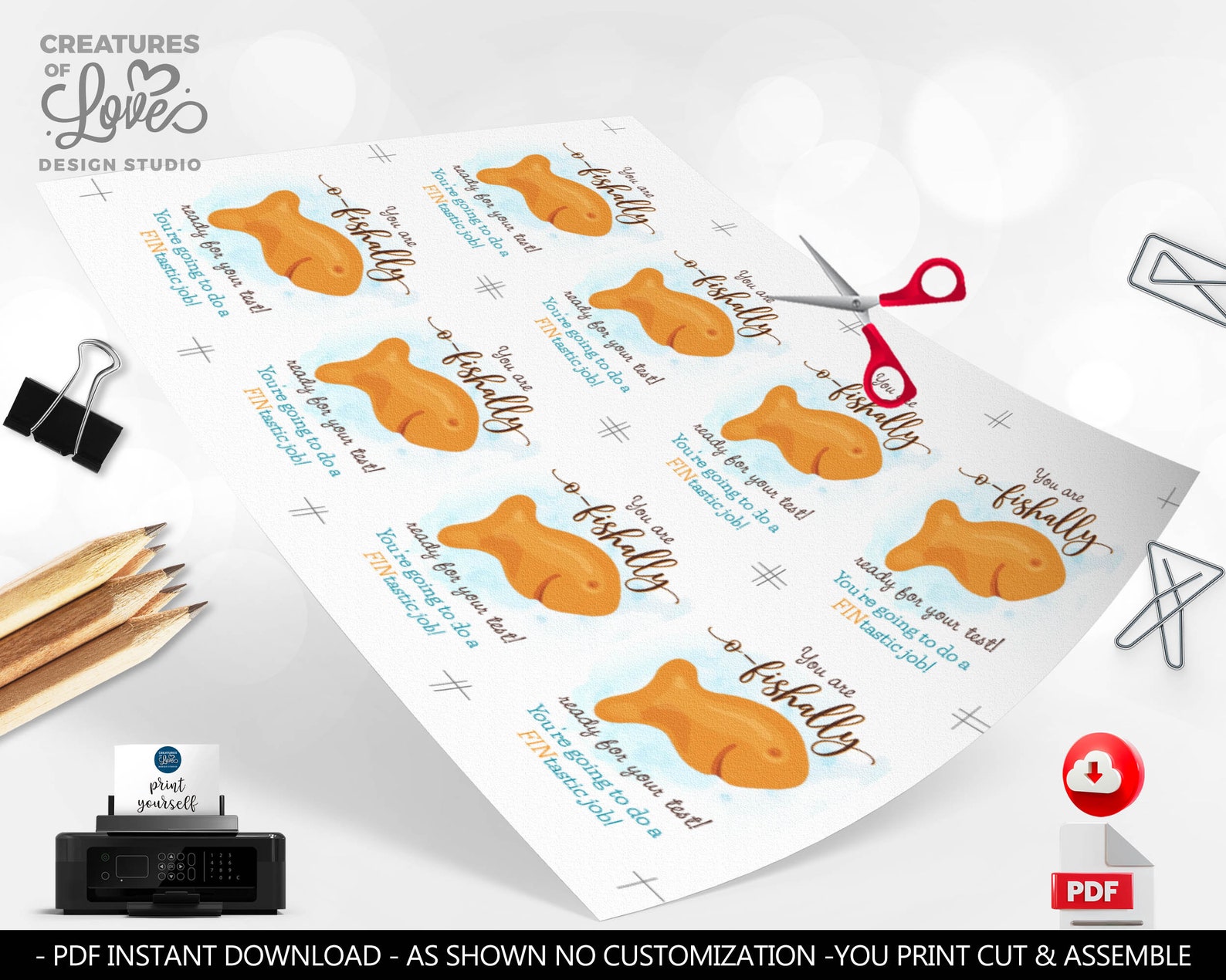 Printable Testing Day Snack Tag Classroom Treat Tag Fish Crackers Snack ...