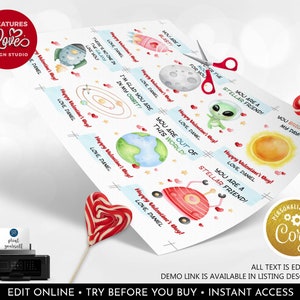 Outer Space Valentine's Day Cards Valentines Day Galaxy Tags Kids Cards ...