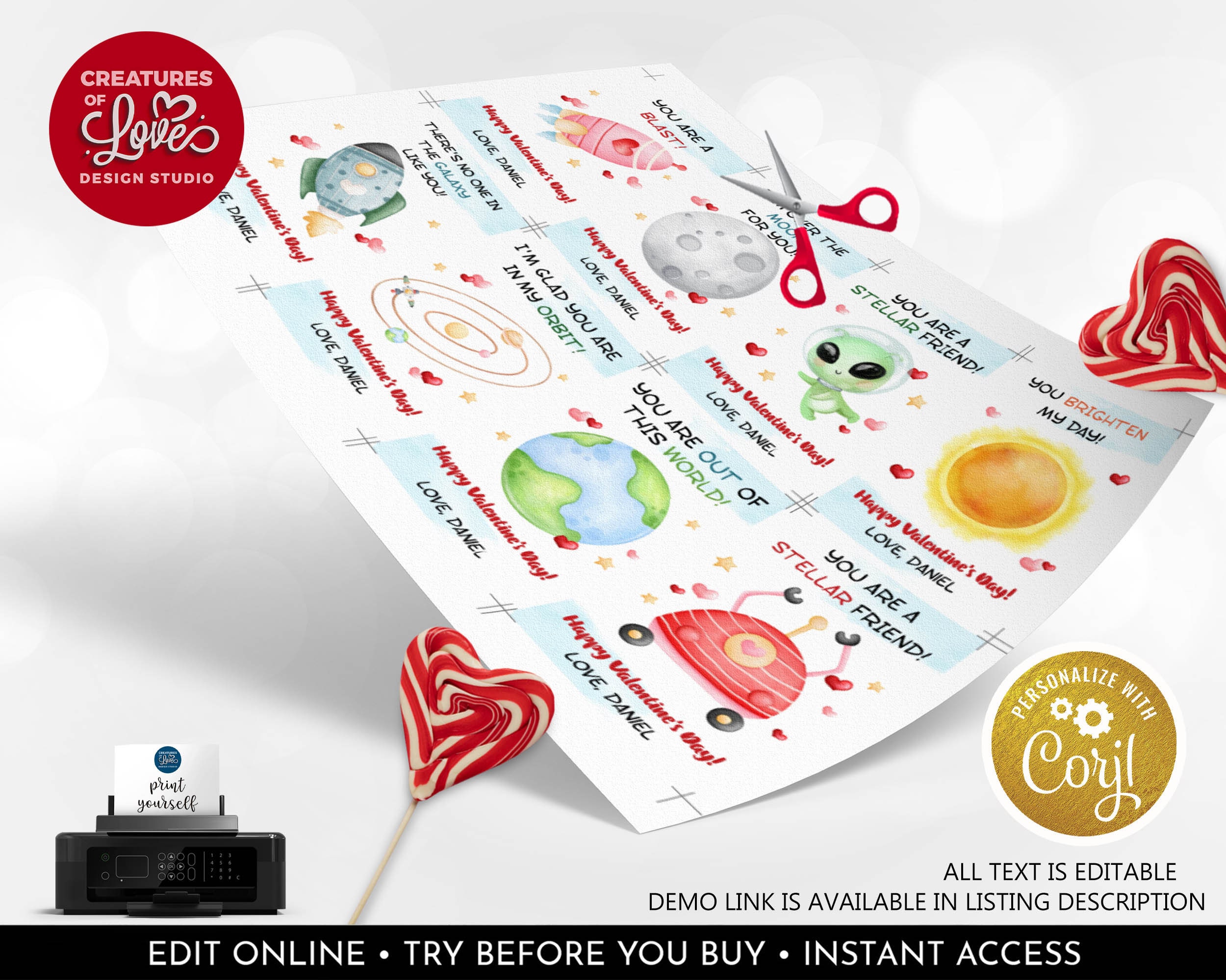 Outer Space Valentine's Day Cards Valentines Day Galaxy Tags Kids Cards ...