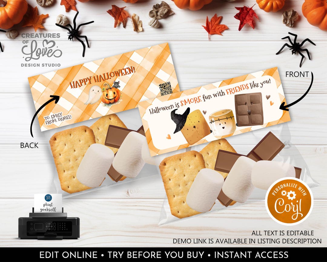 Editable Halloween S'mores Treat Bag Topper S'more Fun With Friends ...