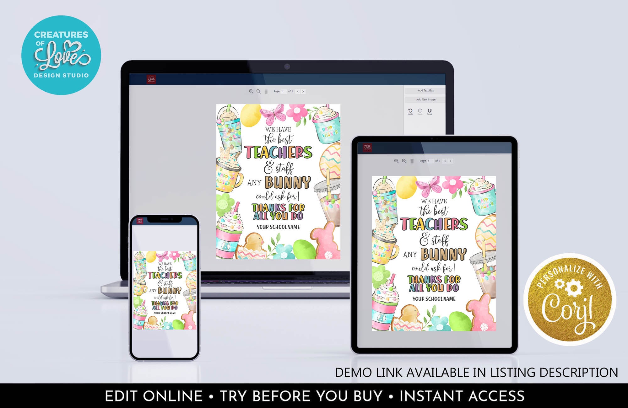 Editable Bunny Teachers and Staff Appreciation Printable Sign Happy ...