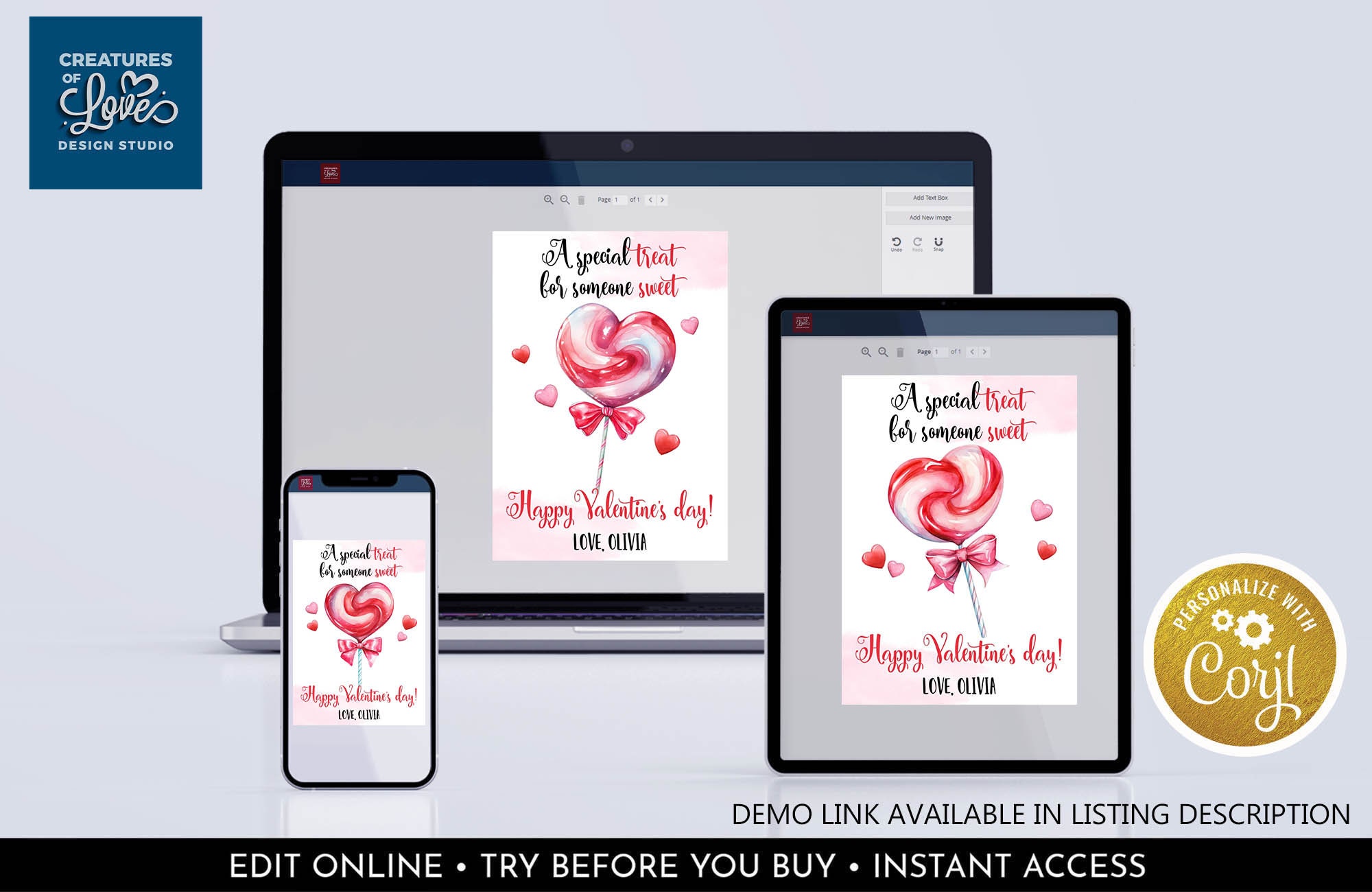 Editable Valentines Day Card Special Treat Sweet Valentine's Day Kids ...