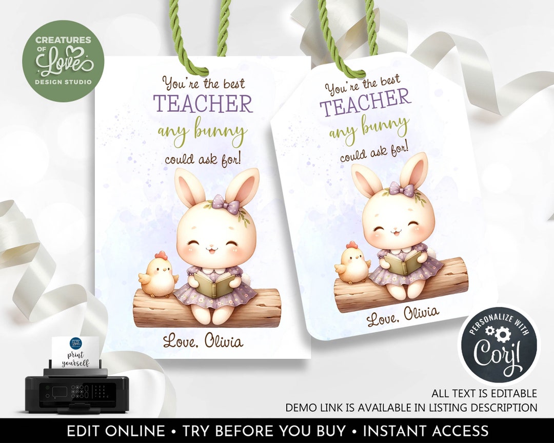 Editable Teacher Gift Tags Easter You're the Best Teacher Any Bunny ...