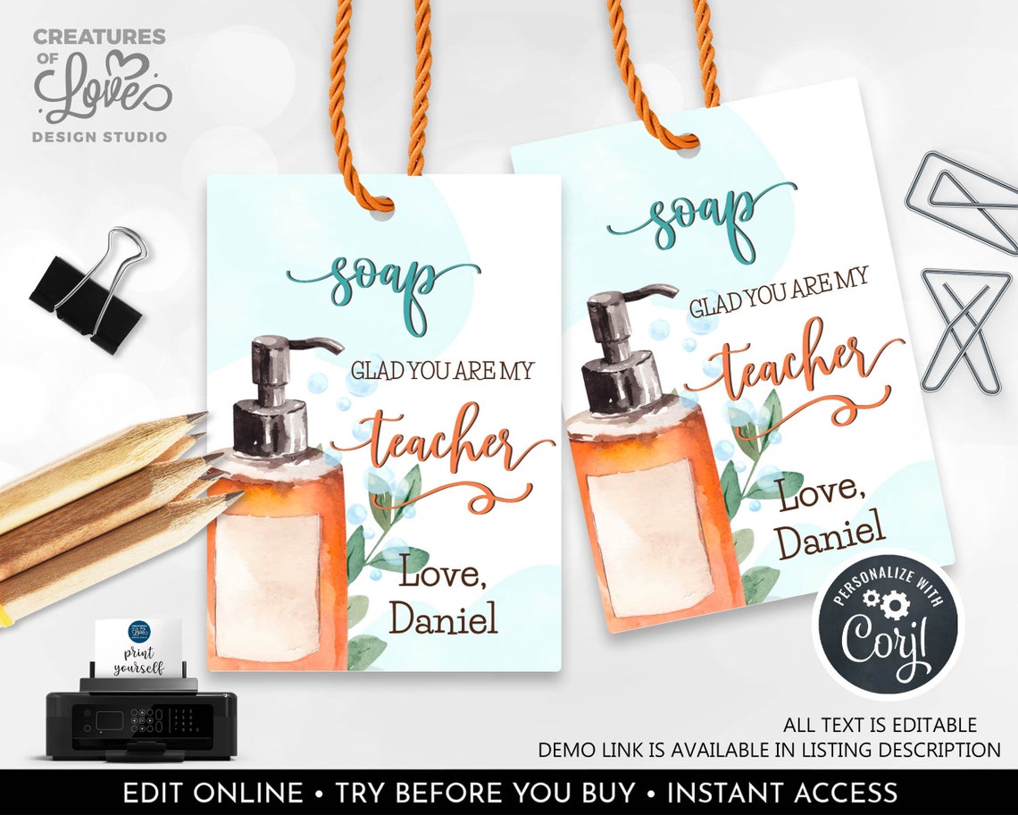 EDITABLE Teacher Appreciation Soap Gift Tag School Employee Staff Boss ...