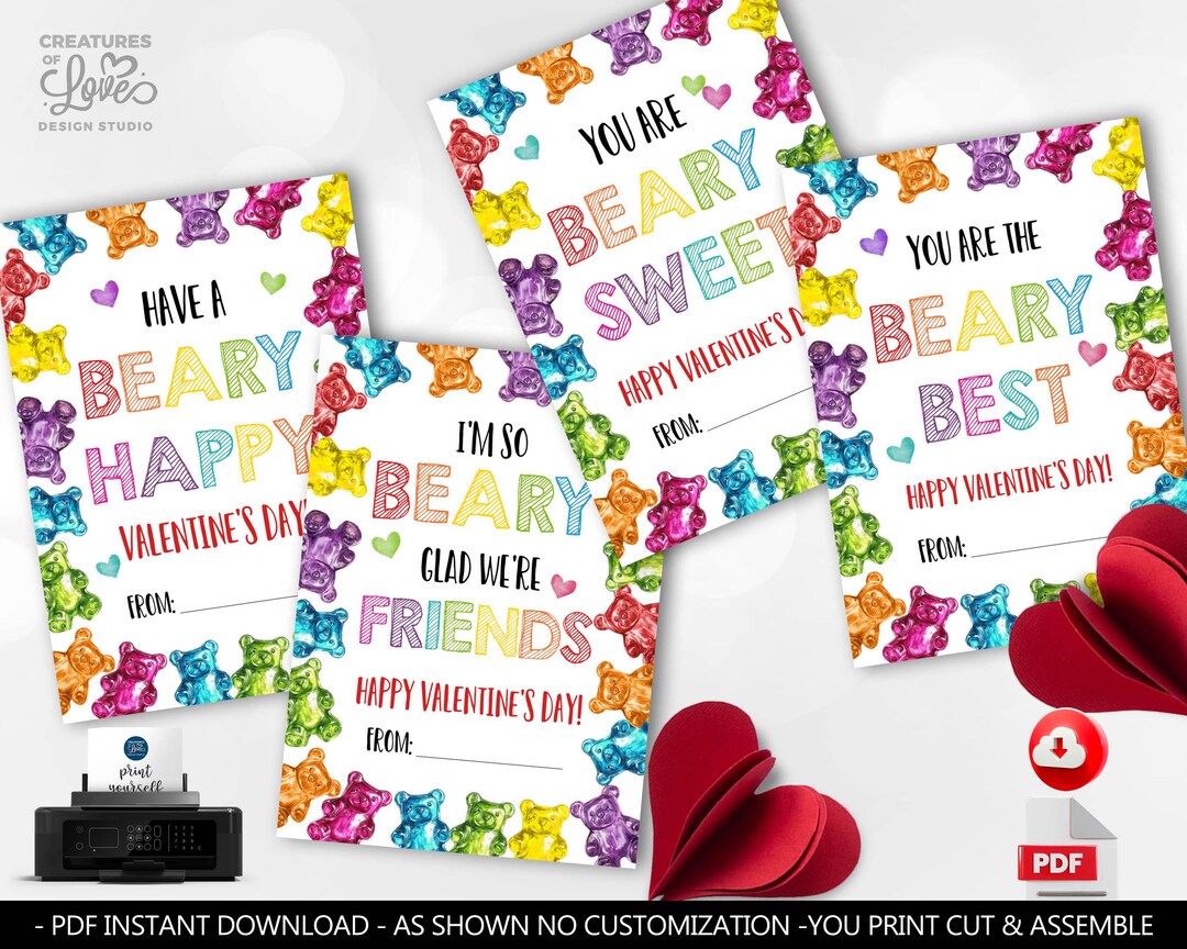 Gummy Bear Valentines Day Tags Happy Valentine's Day Beary Sweet Cards ...