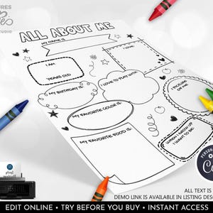 Editable All About Me Coloring Page First Day School Activity All About ...