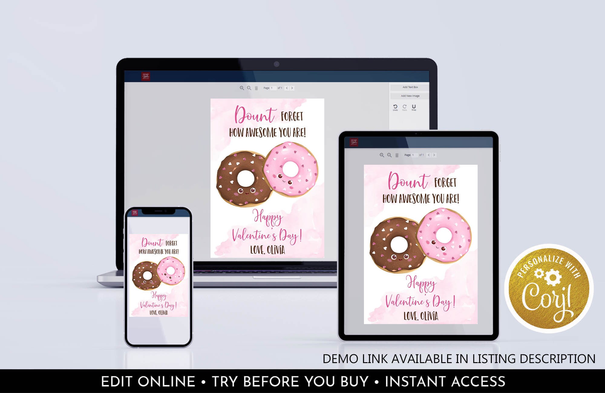 Printable Donuts Valentine Cards Donuts Valentine Tag Valentine's Day ...