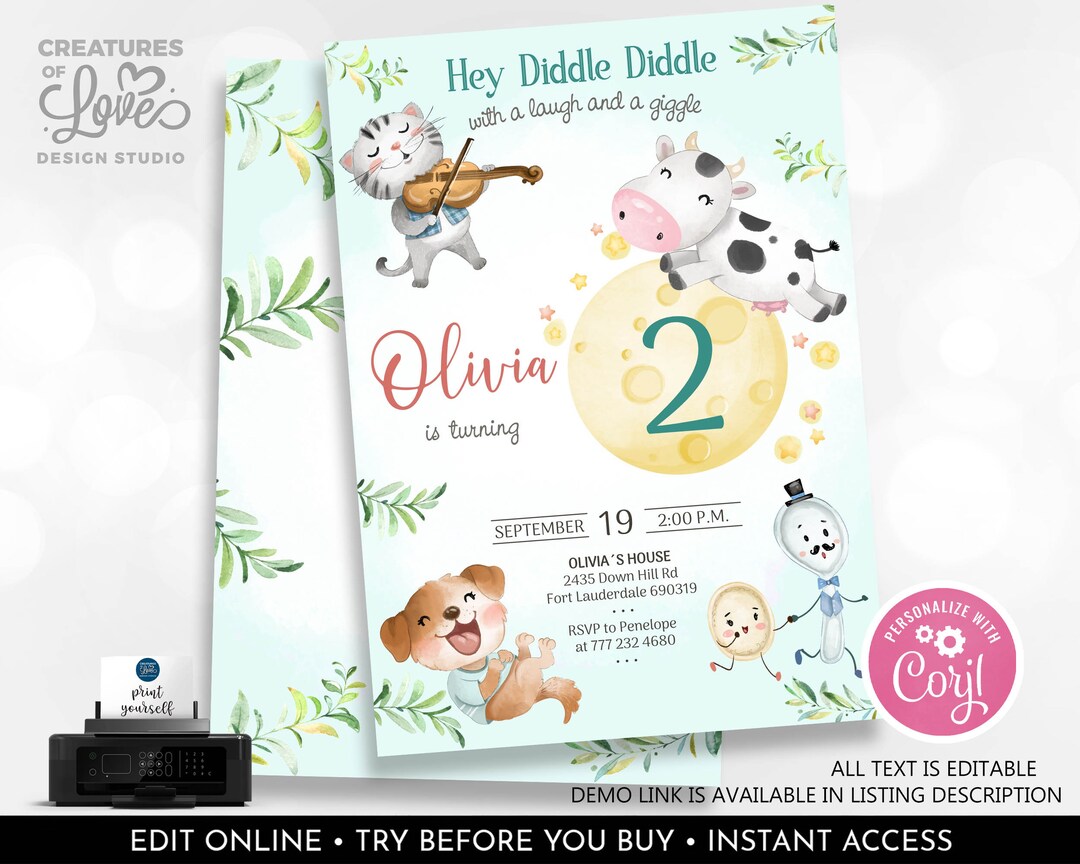 Nursery Rhymes Invitation Editable Mother Goose Nursery Rhymes Birthday ...