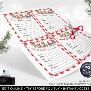 Editable Secret Santa Gift Exchange Card Secret Santa Questionnaire ...