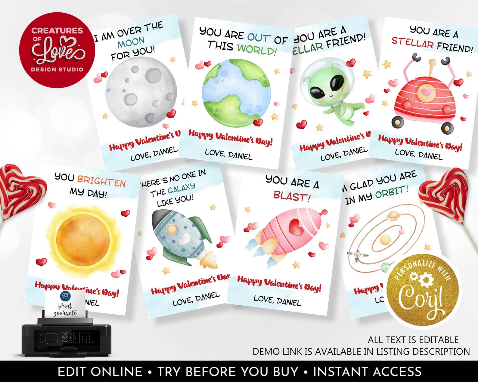 Outer Space Valentine's Day Cards Valentines Day Galaxy Tags Kids Cards ...
