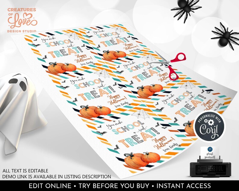 You Make School a Real Treat Halloween Gift Tag Trick or Treat Favor ...