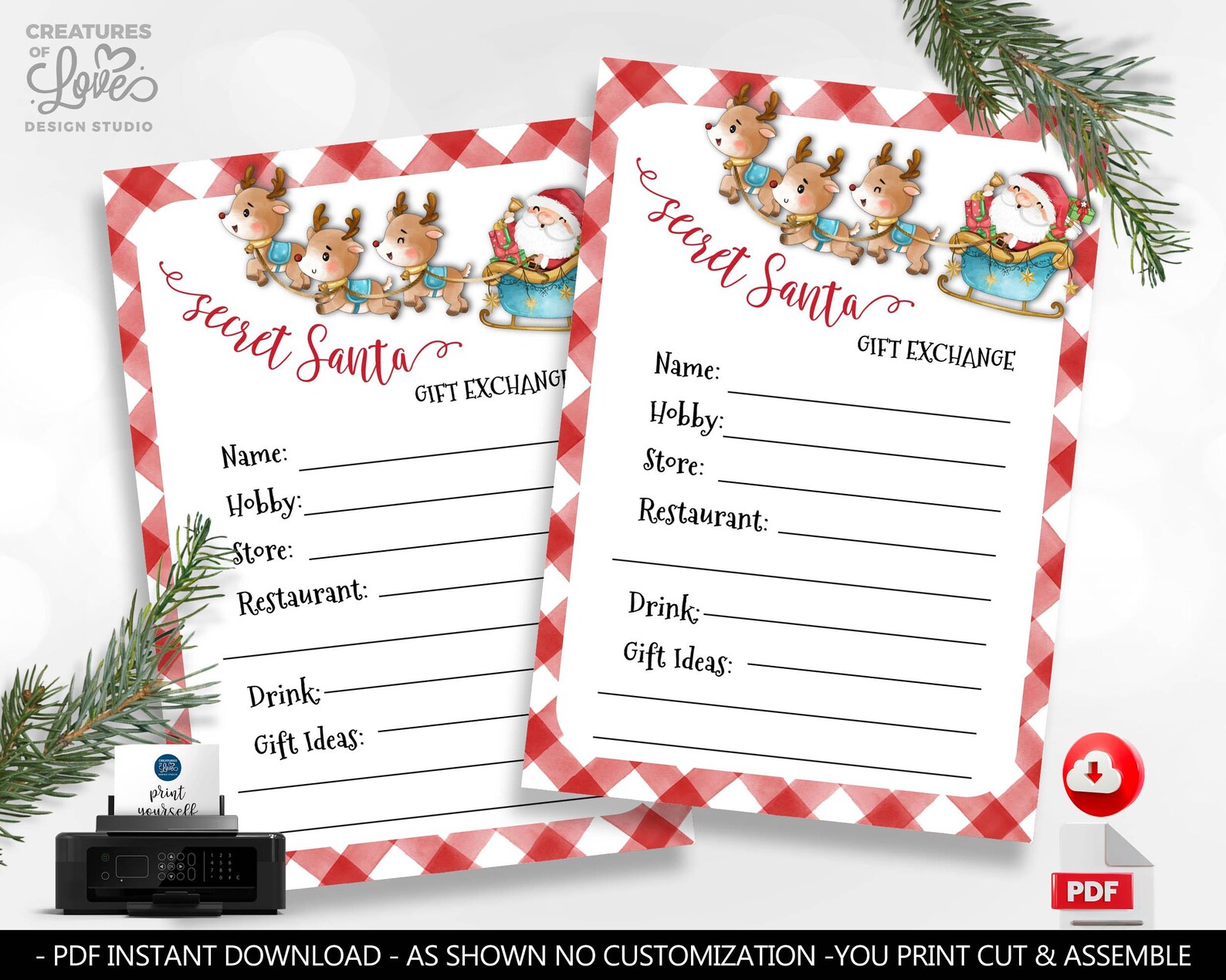 Secret Santa Questionnaire Card Secret Santa Gift Exchange Holiday ...