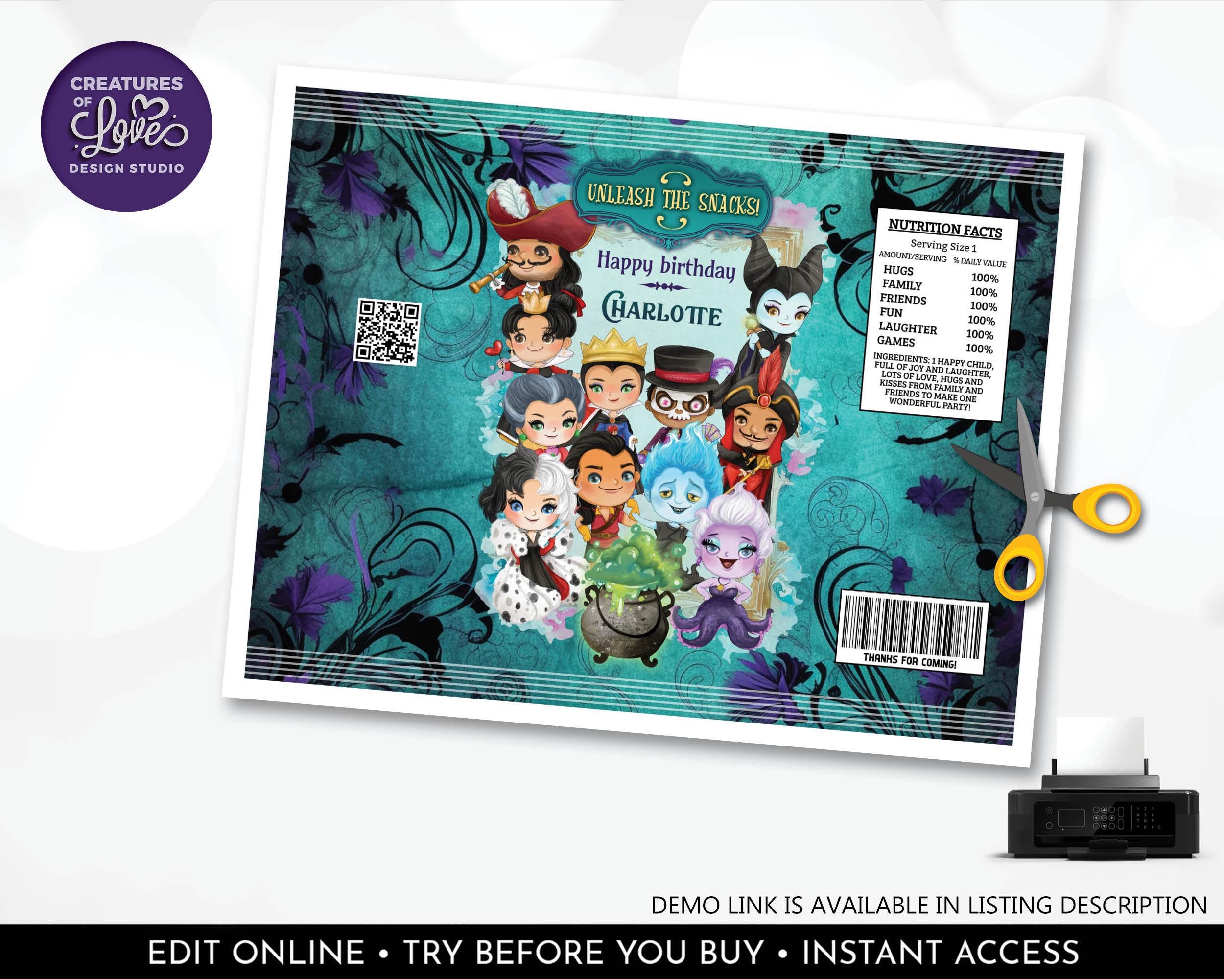 Villains Chip Bag Wrapper Editable Evil Characters Chip Bag Template ...