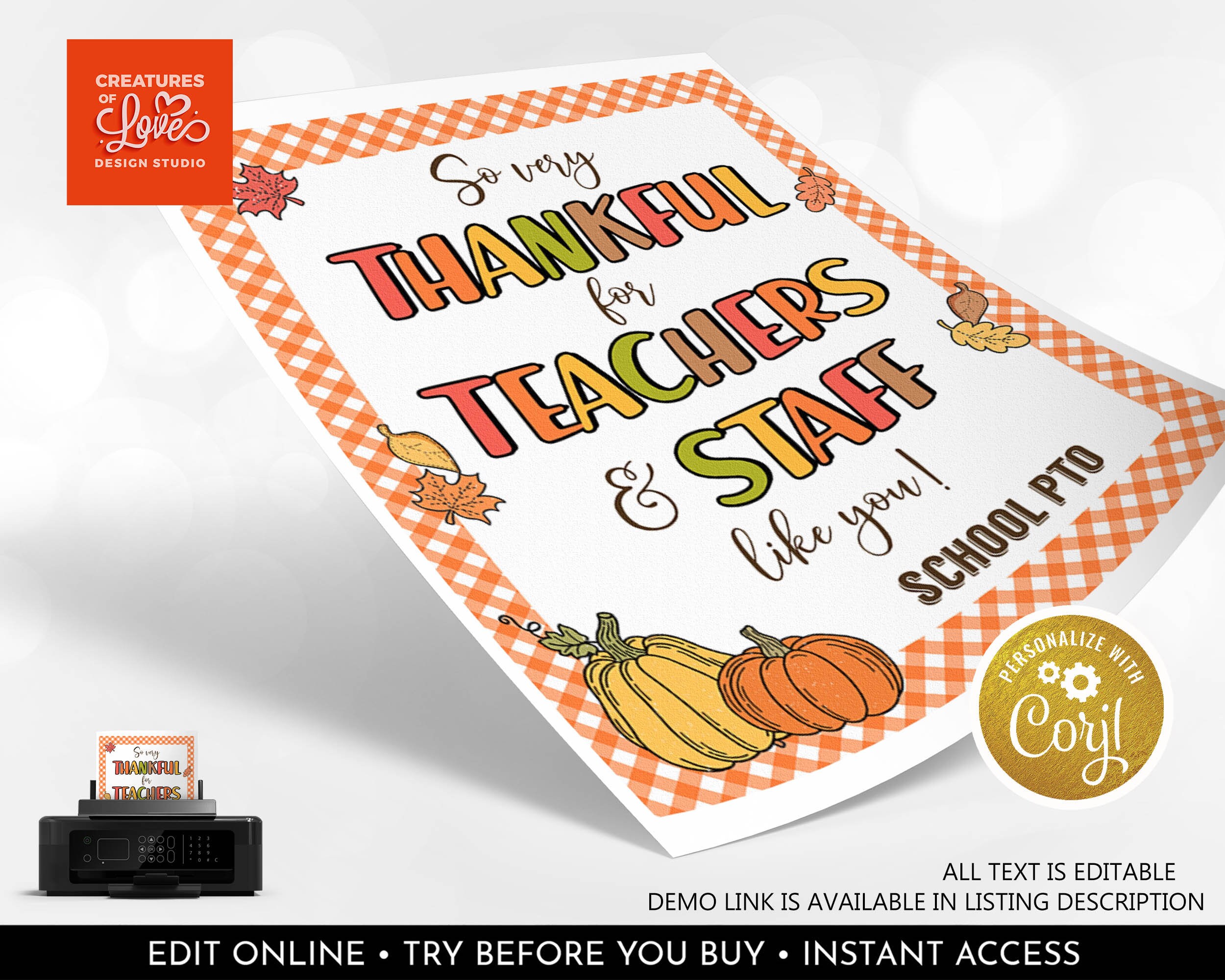 Editable Thanksgiving Teacher Appreciation Sign Fall Thankful Teachers ...