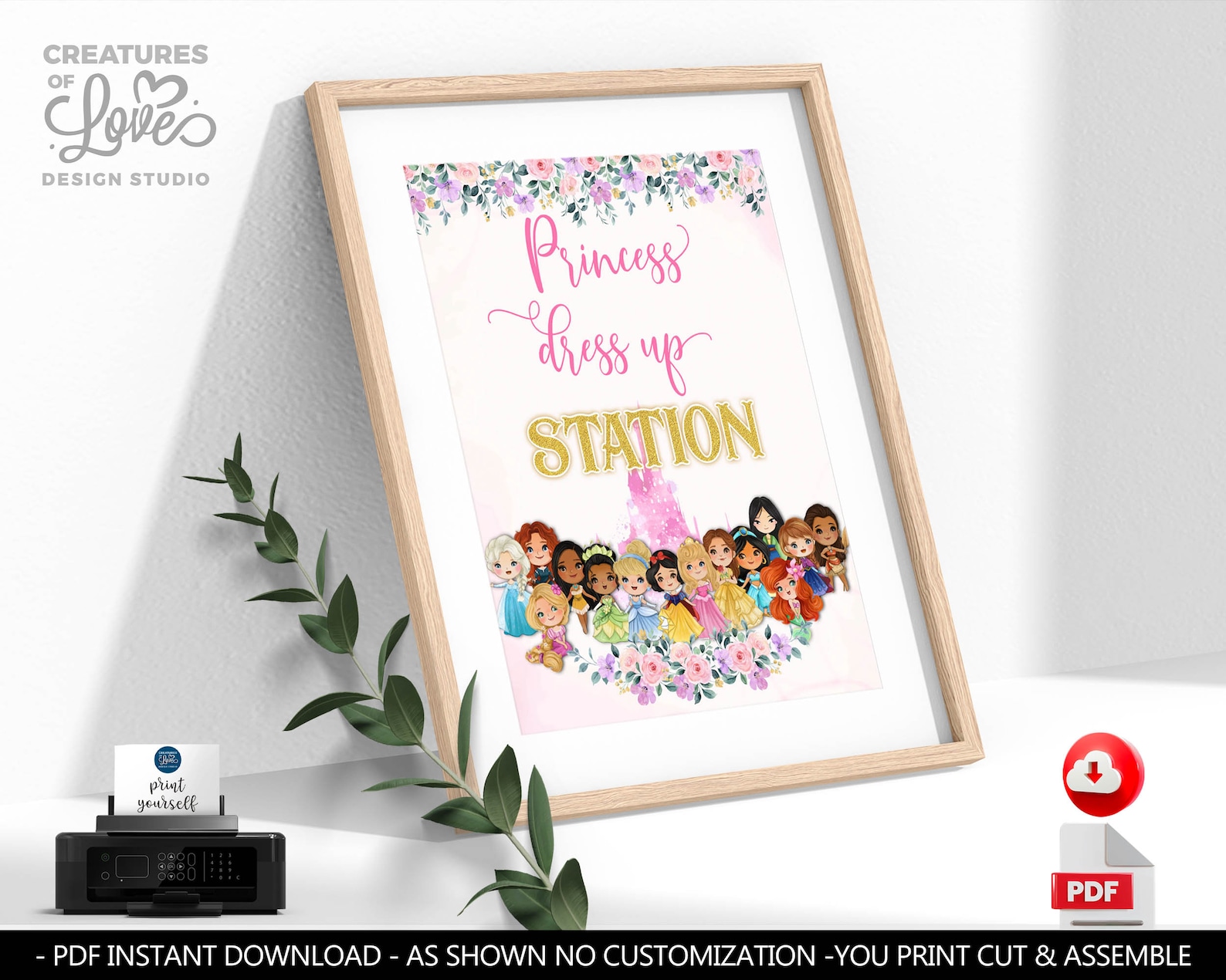 Princess Dress up Station Sign Princess Birthday Party Sign Pink Gold ...