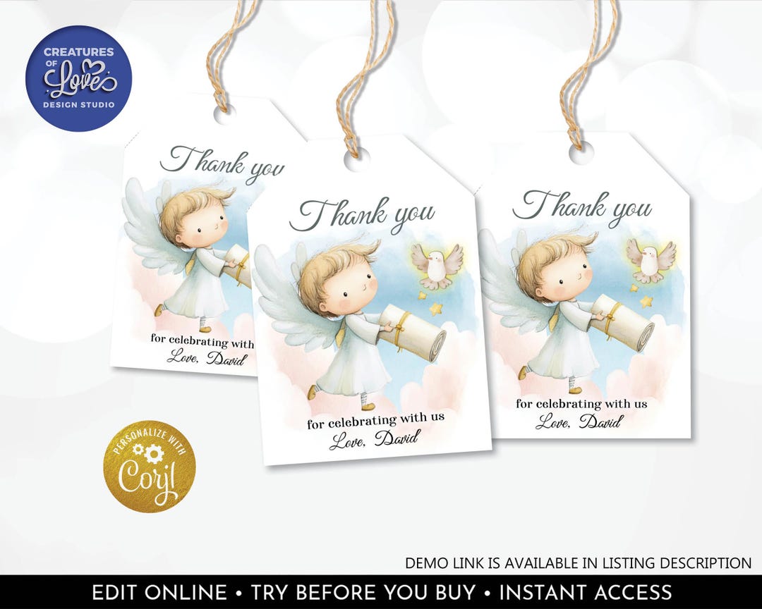 Baptism Thank You Tags Editable Baptism Favor Tags Christening Gift ...