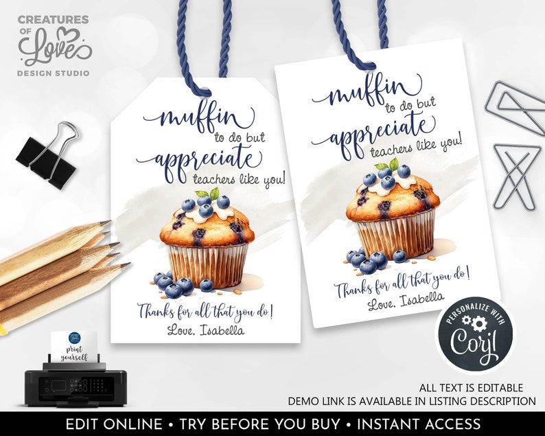 EDITABLE Teacher Appreciation Gift Tag Muffin Gift Tag School Employee ...