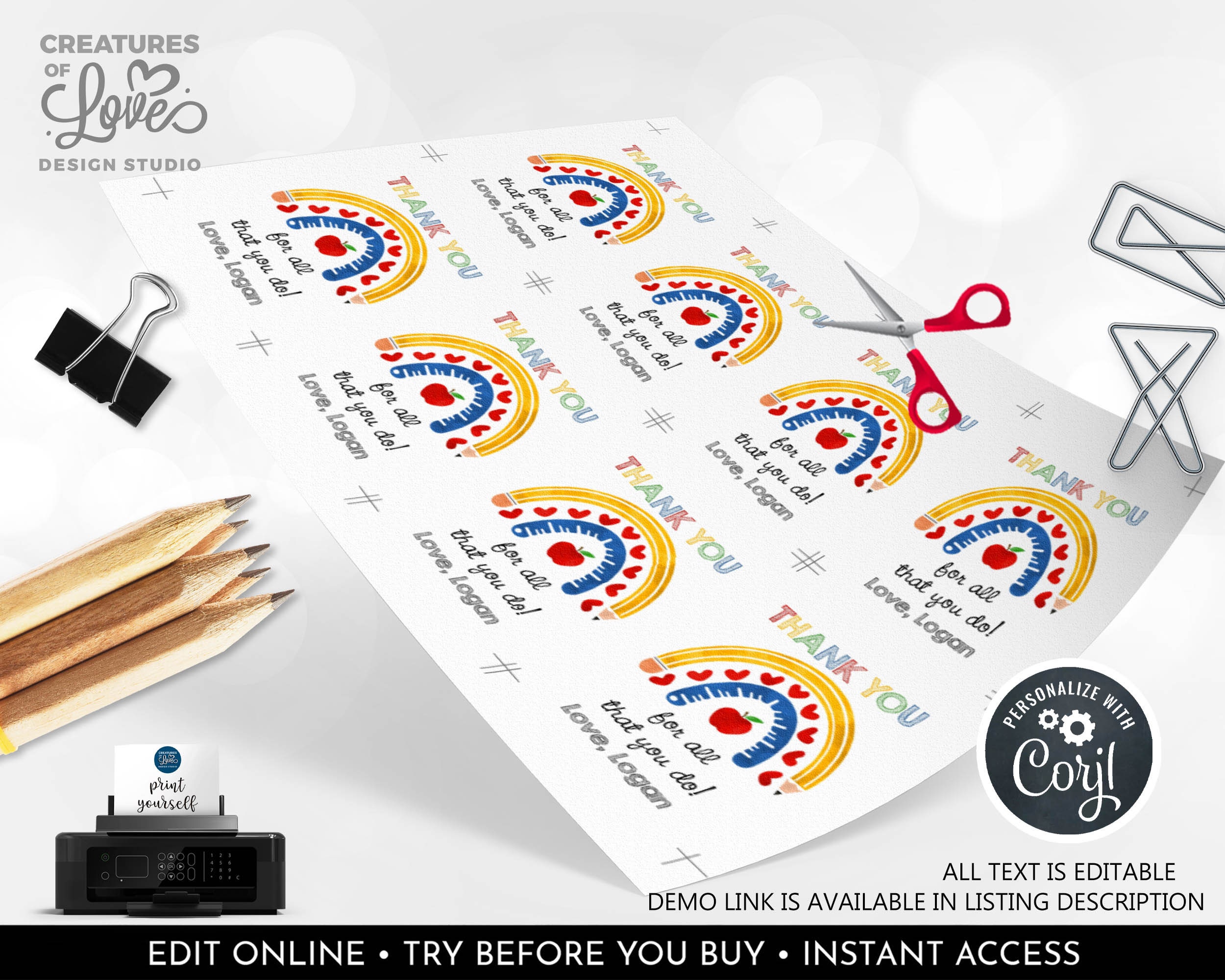 EDITABLE Teacher Appreciation Gift Tag Rainbow Gift Tag School Employee ...