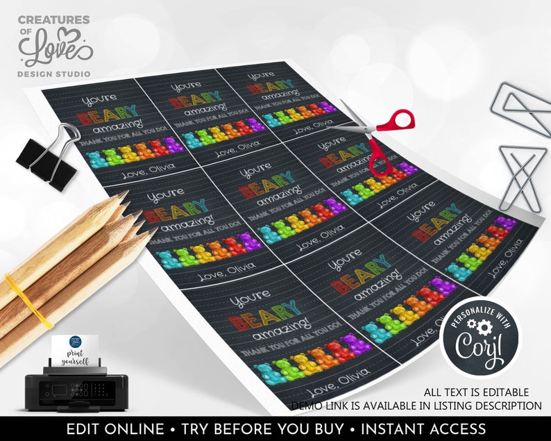 EDITABLE Teacher Appreciation Gift Tag Gummy Bears Gift Tag School ...