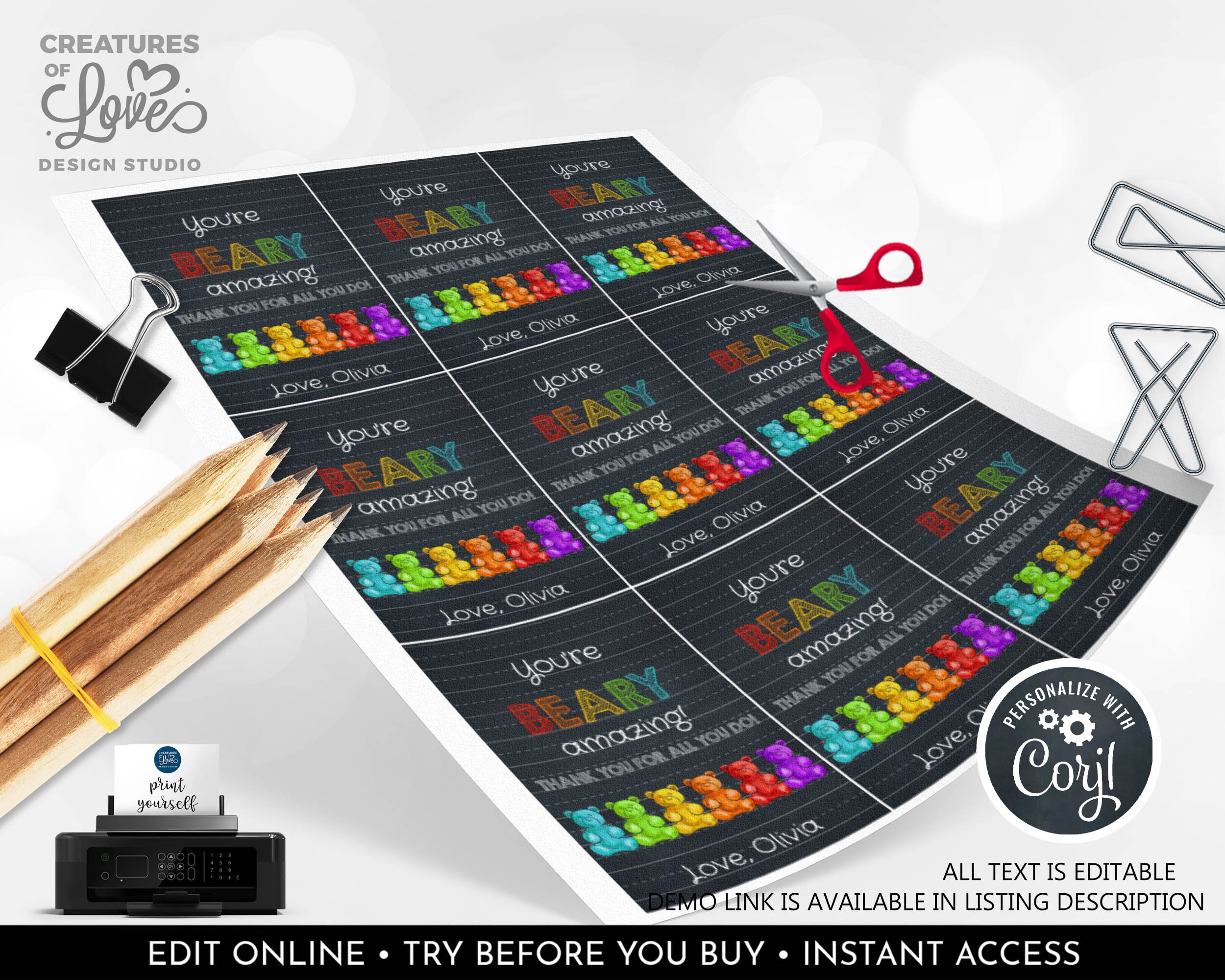 EDITABLE Teacher Appreciation Gift Tag Gummy Bears Gift Tag School ...