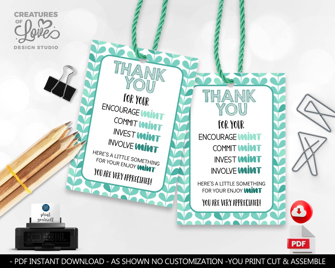 Teacher Appreciation Gift Tags Mint Tag Mint Gum Employee Staff Boss ...